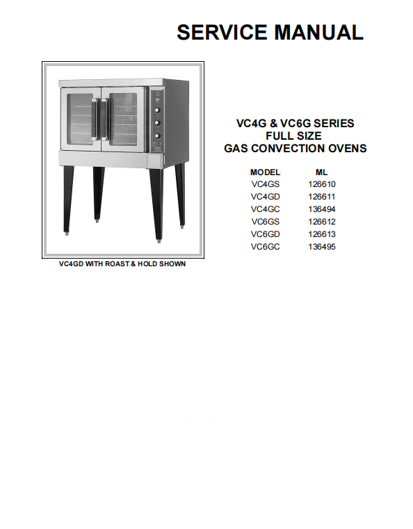 Vulcan VC4G & VC6G Gas Convection Oven Service Manual PDF – Ignite Parts
