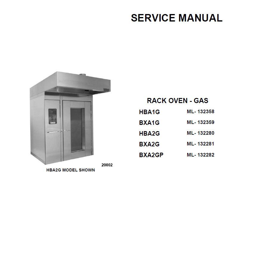 RACK OVEN - GAS MODEL HBA1G, BXA1G, HBA2G, BXA2G, BXA2GP SERVICE, TECH ...